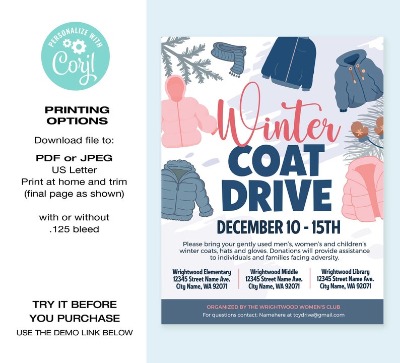Coat Drive Template | EDITABLE | Winter Coat Drive Flyer | Event Flyer ...