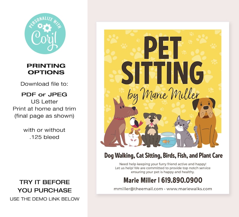 Pet Sitting Flyer Template • Pet Services • Dog Walking Flyer Template ...