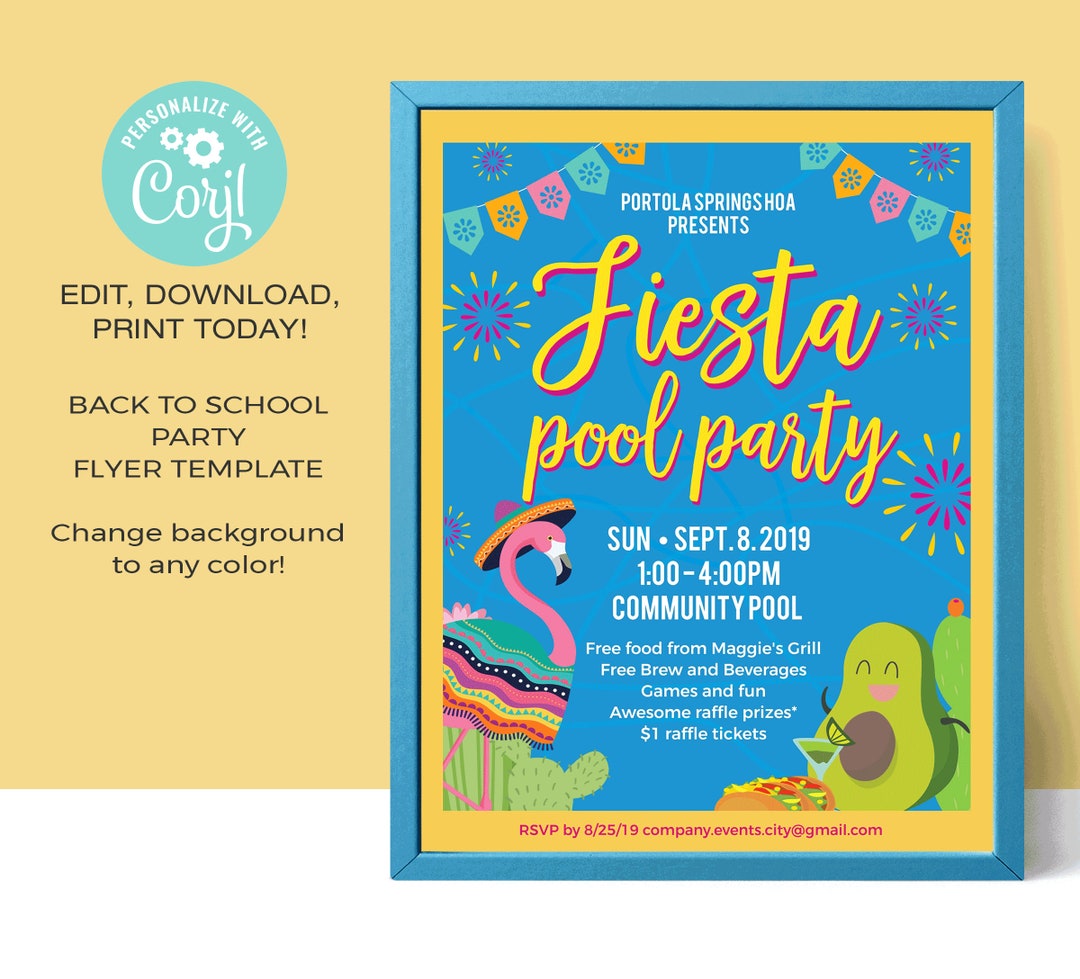 Fiesta Pool Party Flyer Template • Pool Party • Swim Party Template ...