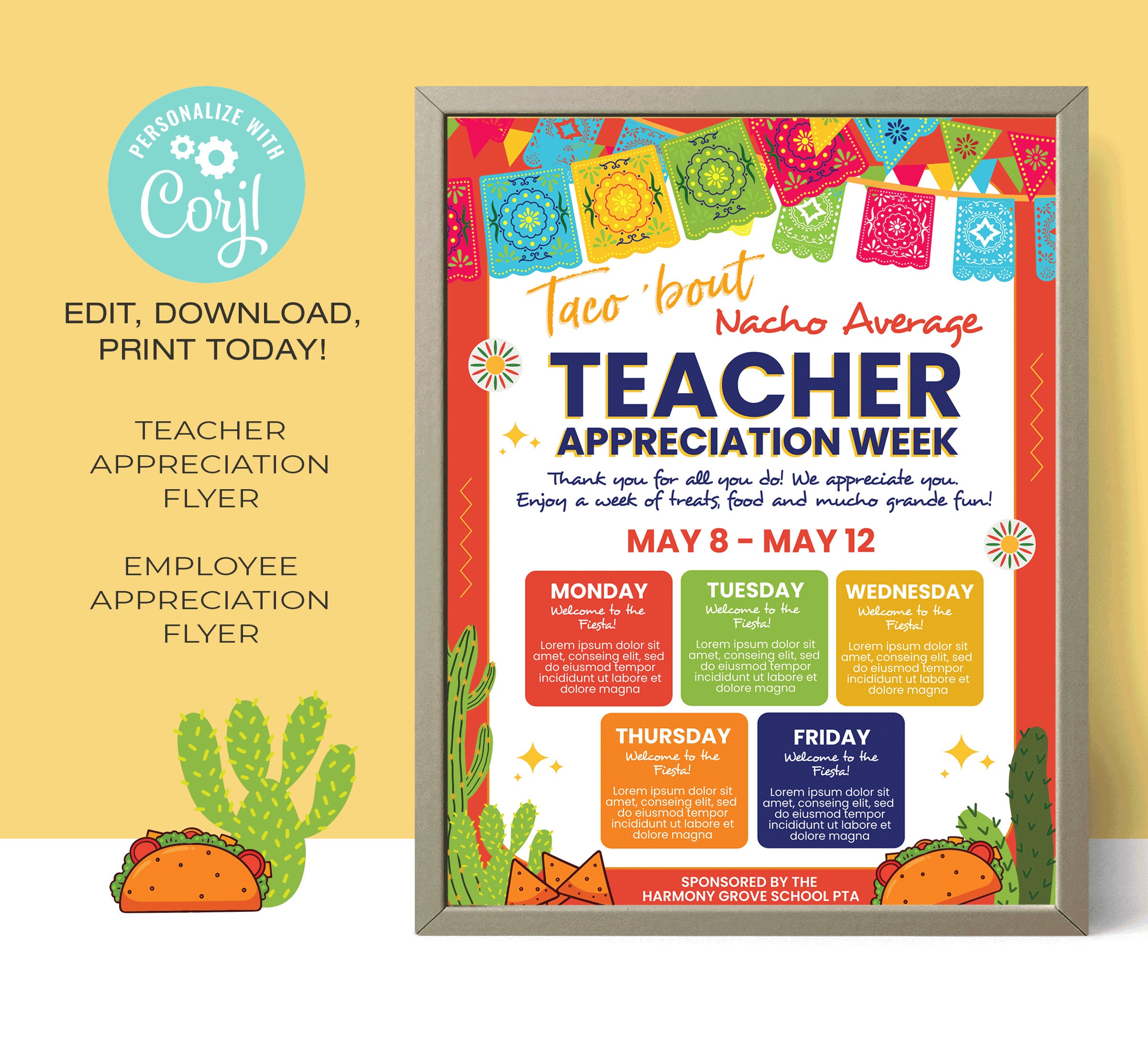 Teacher Appreciation Week Flyer Template EDITABLE | Taco 'bout Nacho ...