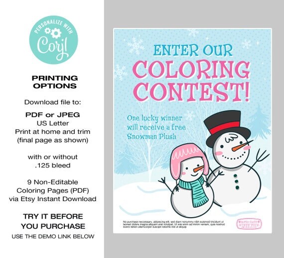 Winter Flyer Template • Coloring Contest Flyer Template | EDITABLE ...