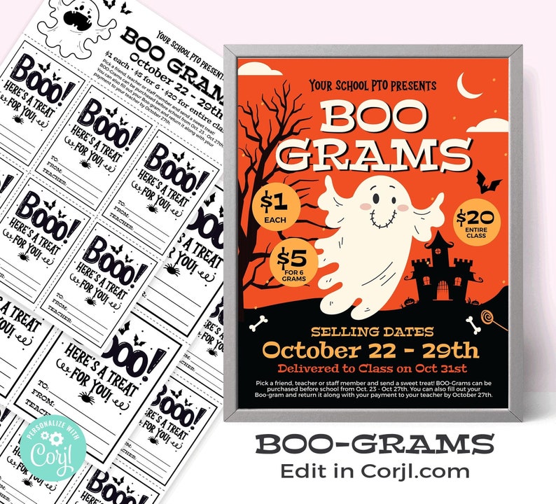 Boo Grams, Editable Halloween Candy Grams, Printable Boo Grams for ASB ...