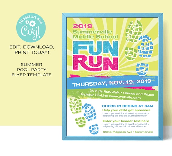 Fun Run Flyer Template Kids Run Template Editable | Etsy
