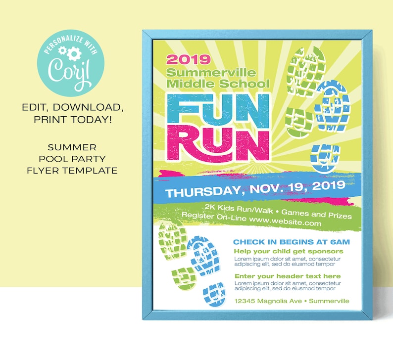 Fun Run Flyer Template • Kids Run • Template | Editable Template ...