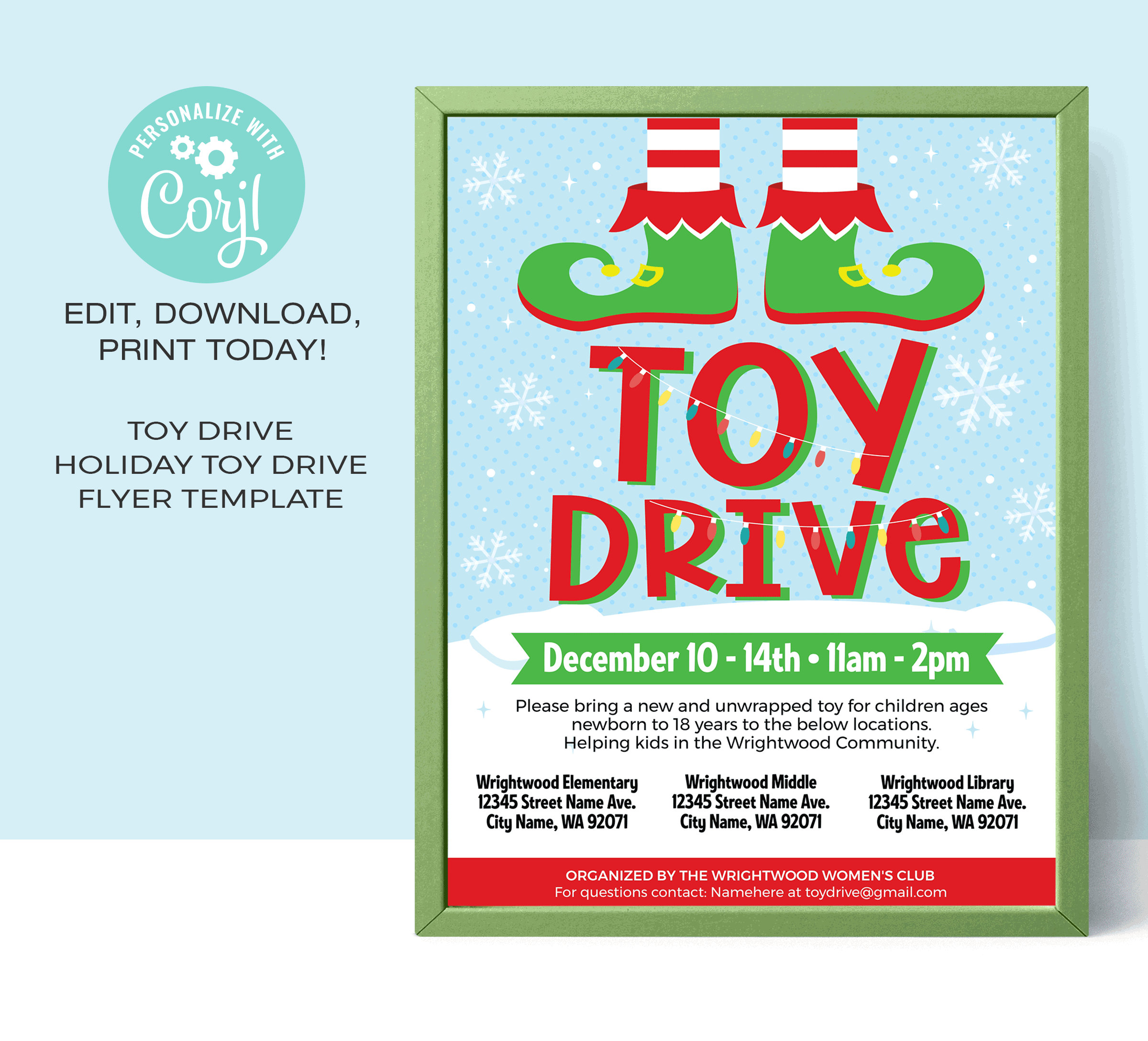 Toy Drive Flyer Template • Holiday Elf Toy Drive Flyer Template ...