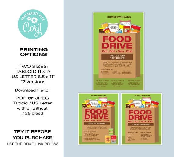 Food Drive Flyer Template | Canned Food Drive Flyer • EDITABLE ...