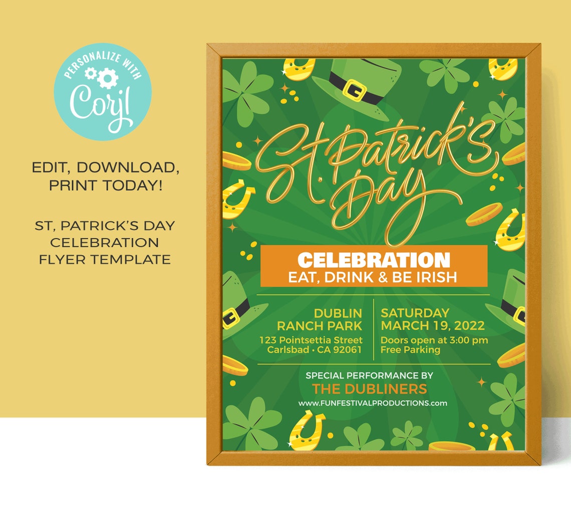 St. Patrick's Day Flyer Template Saint Patrick's Day Template EDITABLE ...
