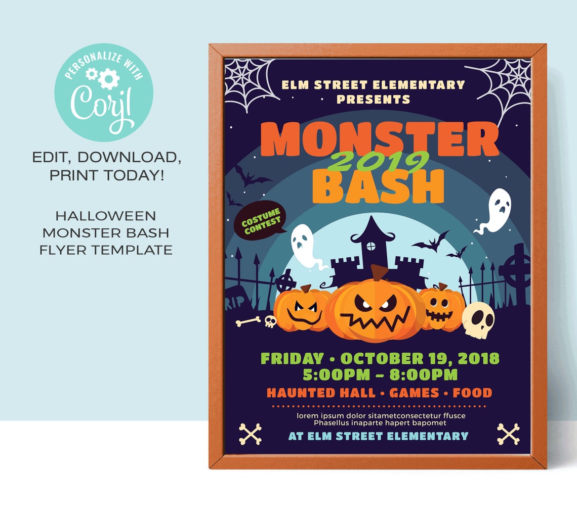 Monster Bash • halloween Party Flyer Template • Editable Monster Bash ...