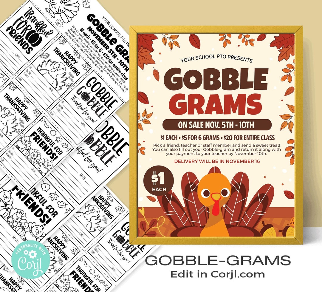 Gobble Grams, Editable Thanksgiving Candy Grams, Printable Gobble Grams ...
