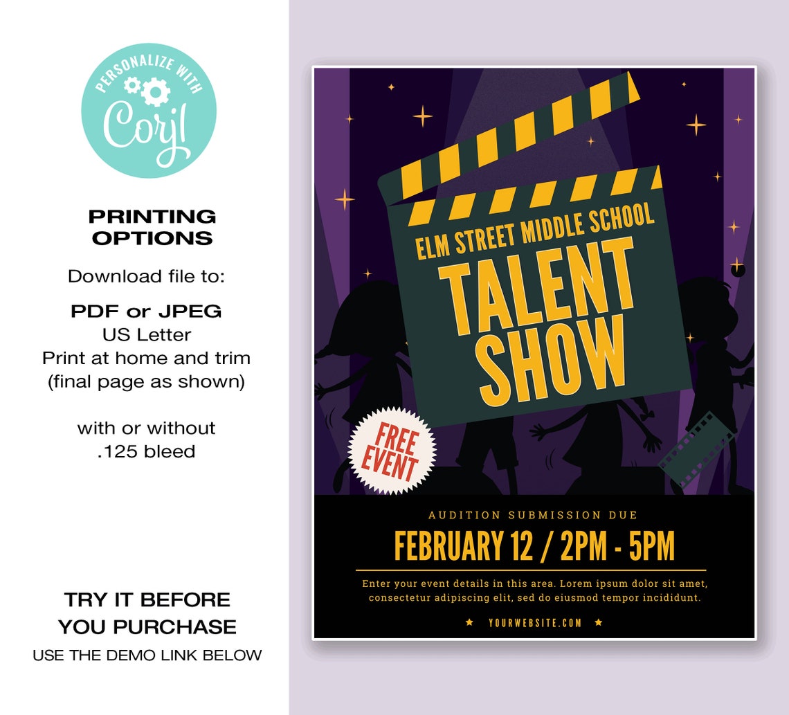 Talent Show Kids Flyer Template • School Talent Show | EDITABLE | Event ...