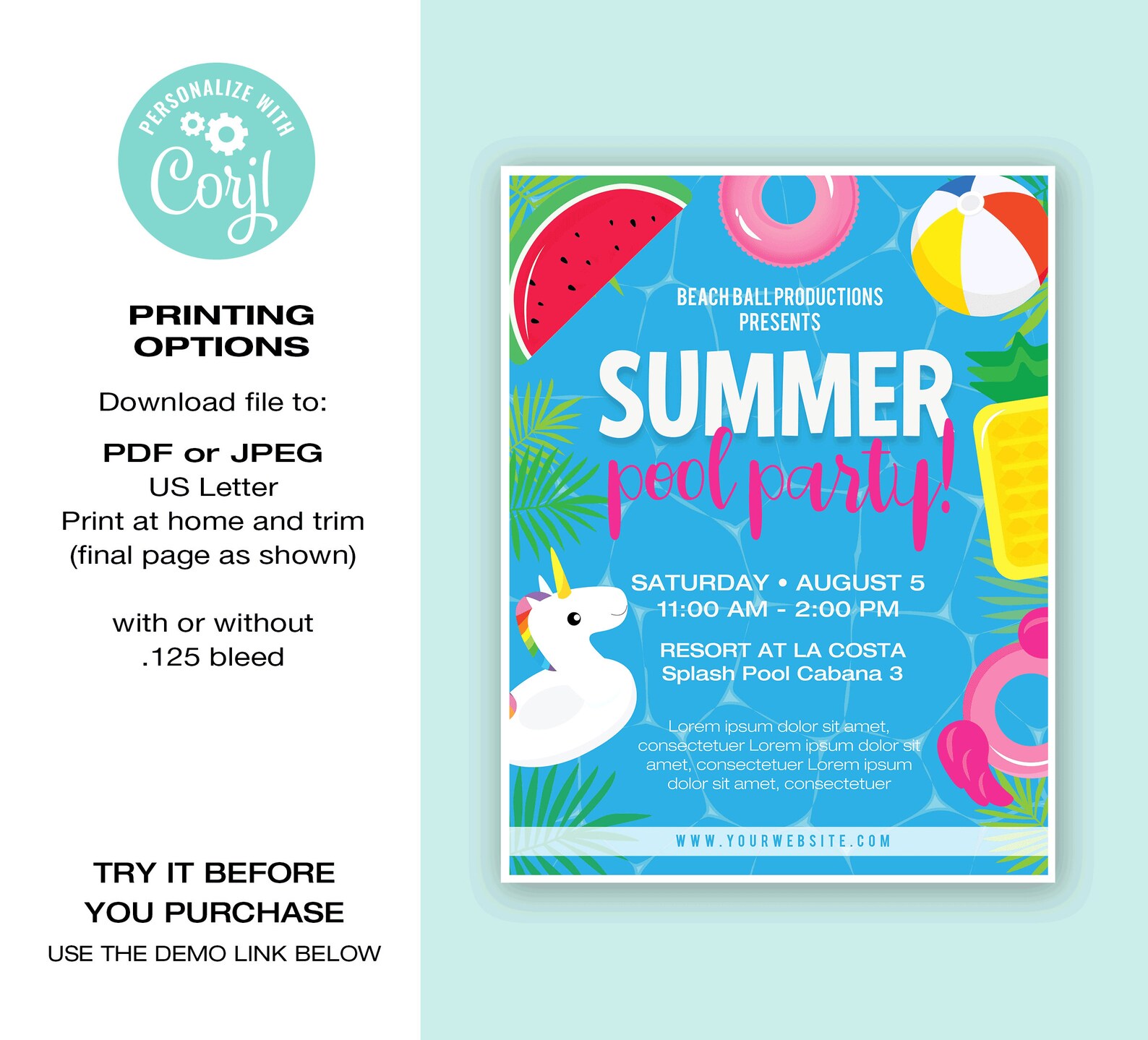 Summer Pool Party Flyer Template • Pool Party • Swim Party Template ...