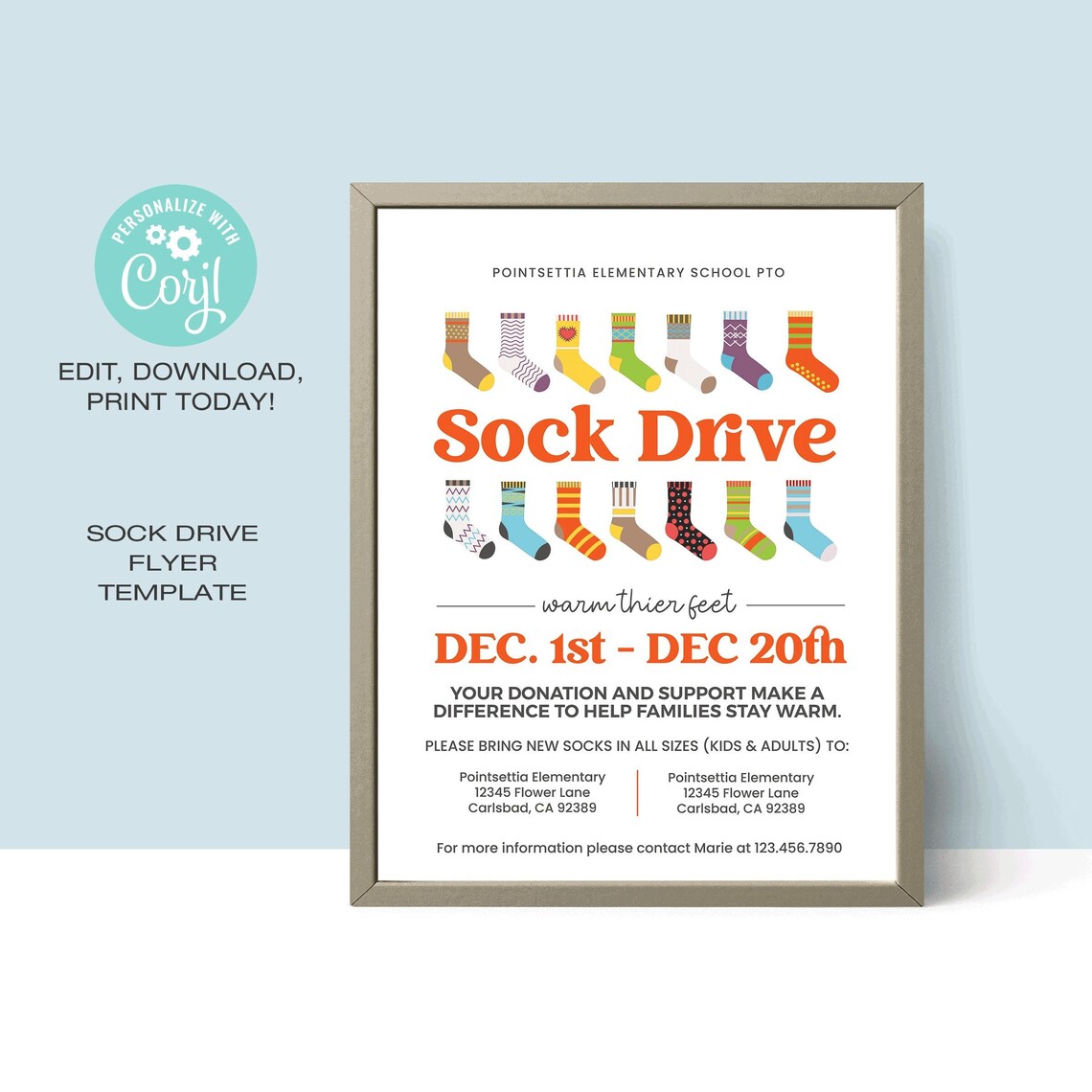 Winter Sock Drive Flyer Template • Sock Drive | EDITABLE | Sock Drive ...
