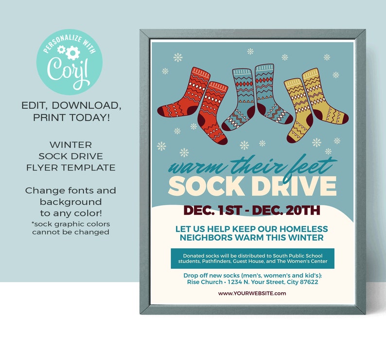 Winter Sock Drive Flyer Template • Sock Drive | EDITABLE | Sock Drive ...