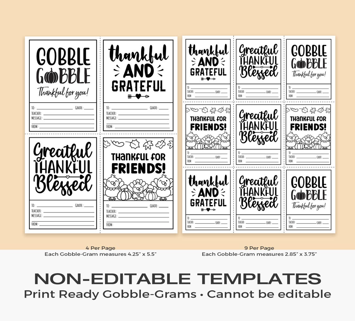 Gobble Grams, Editable Thanksgiving Candy Grams, Printable Gobble Grams ...