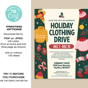 Holiday Clothing Drive Template | EDITABLE | Coat Drive Flyer • winter ...