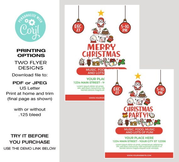 Christmas Party Flyer Template | EDITABLE | Holiday Party Event Flyer ...