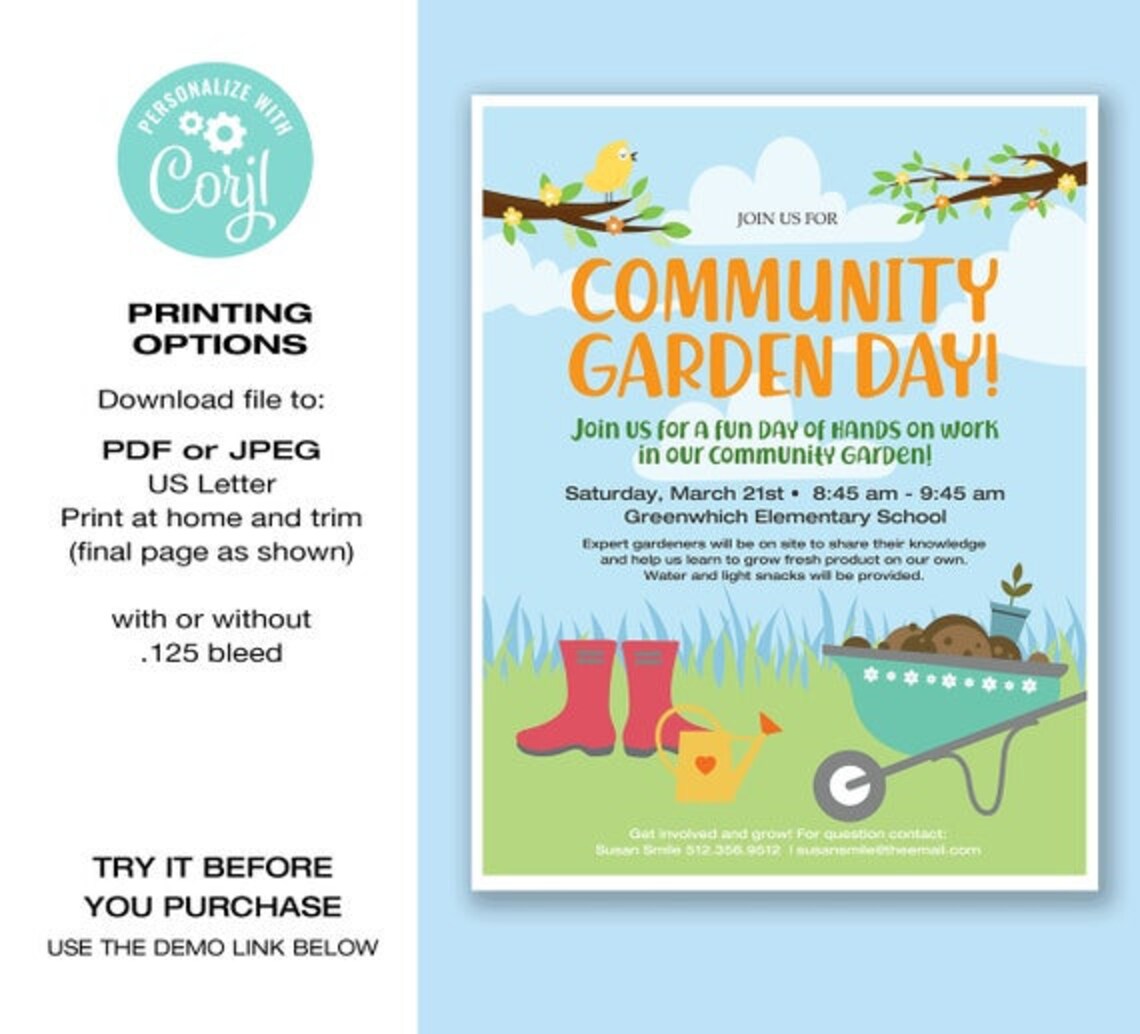EDITABLE Garden Flyer | Community Garden Flyer Template • Garden Party ...