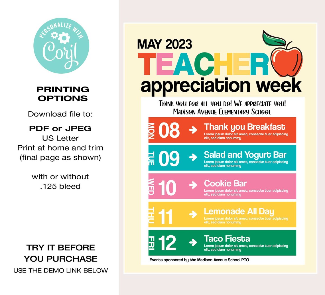 Teacher Appreciation Week Flyer Template EDITABLE| Teacher Appreciation ...