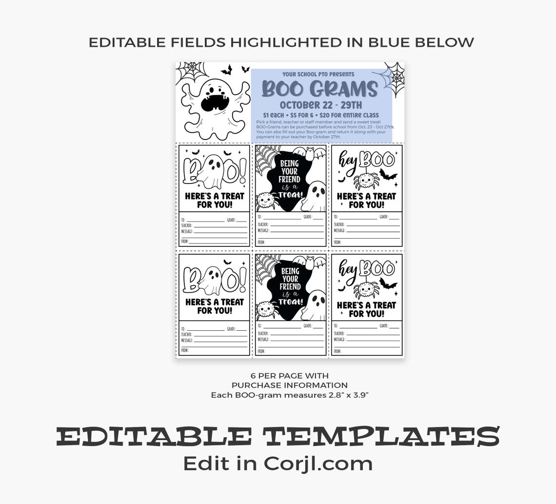 Boo Grams, Editable Halloween Candy Grams, Printable Boo Grams for ASB ...