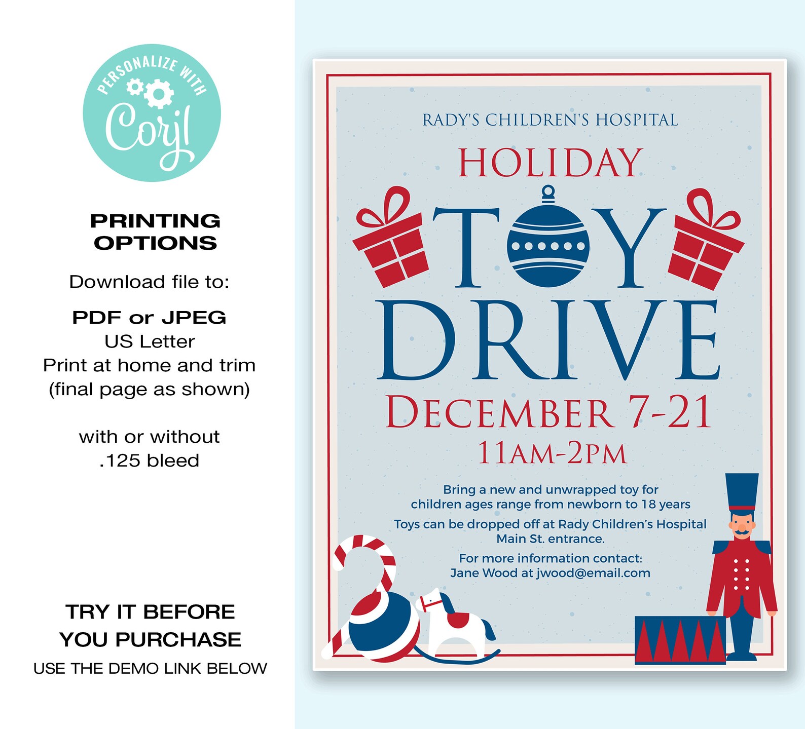 Toy Drive Flyer Template • Holiday Toy Drive Flyer Template | EDITABLE ...