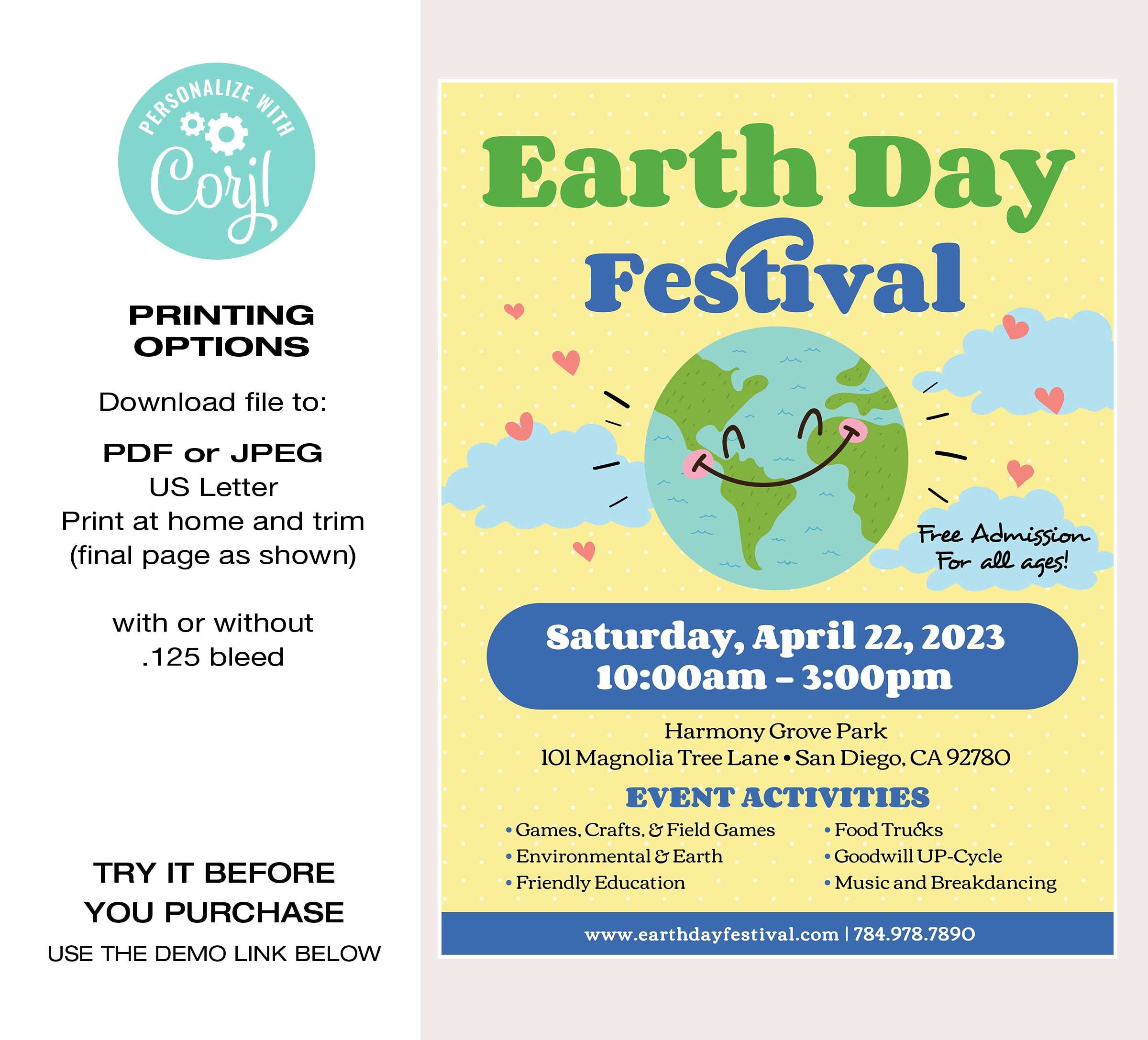 Earth Day Festival Flyer Template EDITABLE| Earth Day Flyer | 8.5 X 11 ...