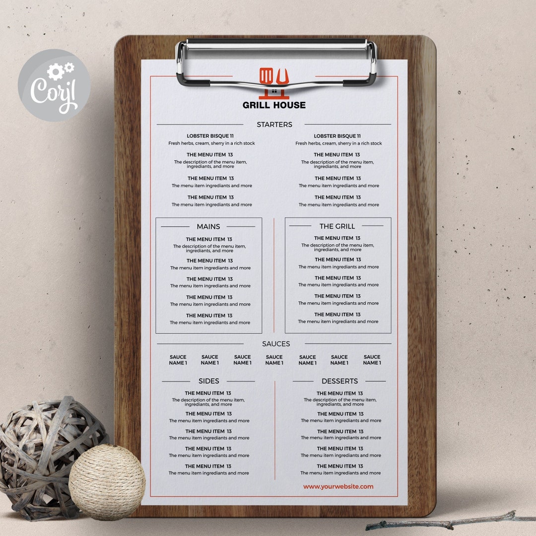 Restaurant Menu Template | Cafe Menu Template | 8.5 X 14 Editable DIY ...