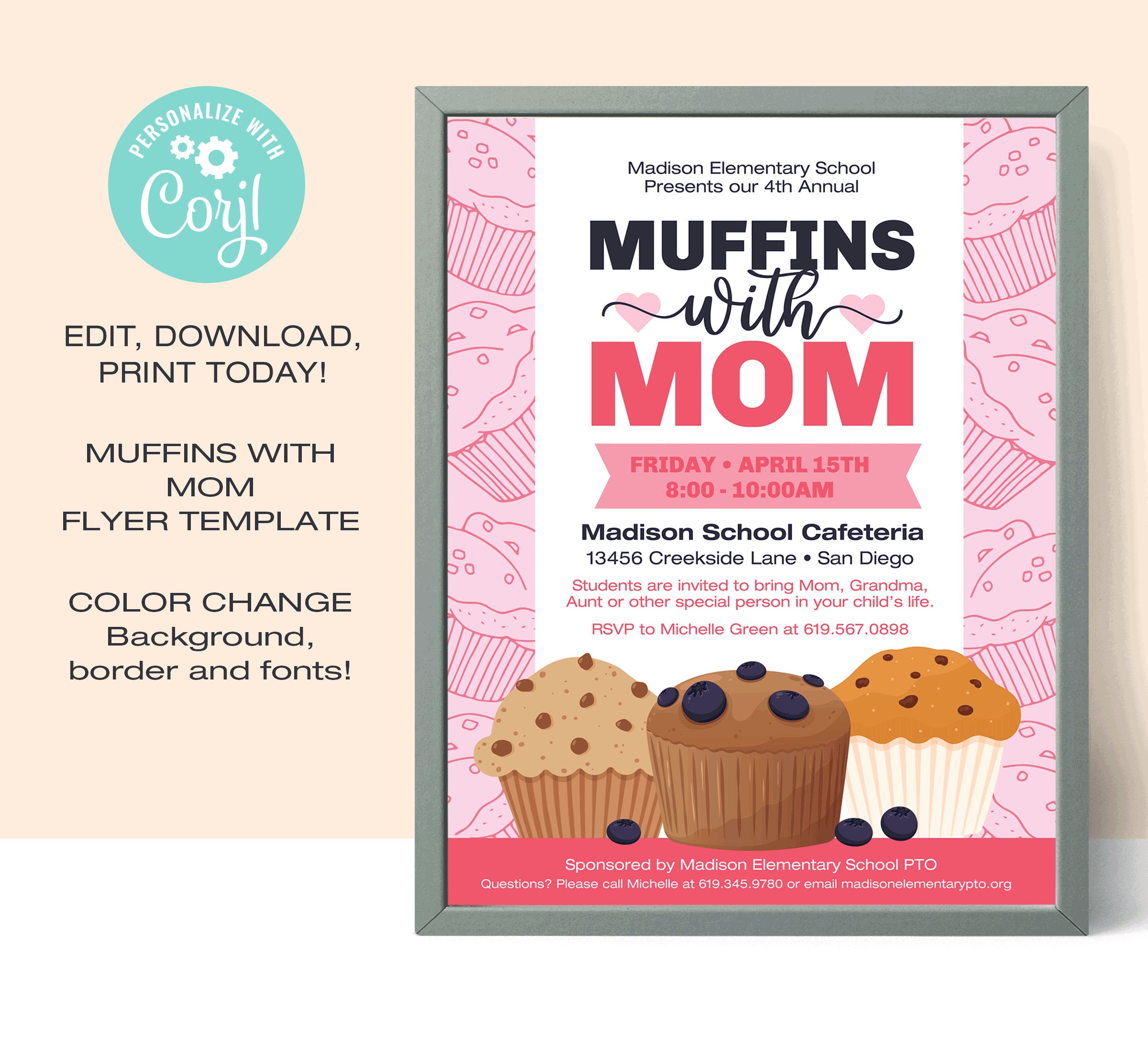 Muffins and Mom Flyer Template EDITABLE| Mother's Day Flyer | 8.5 X 11 ...