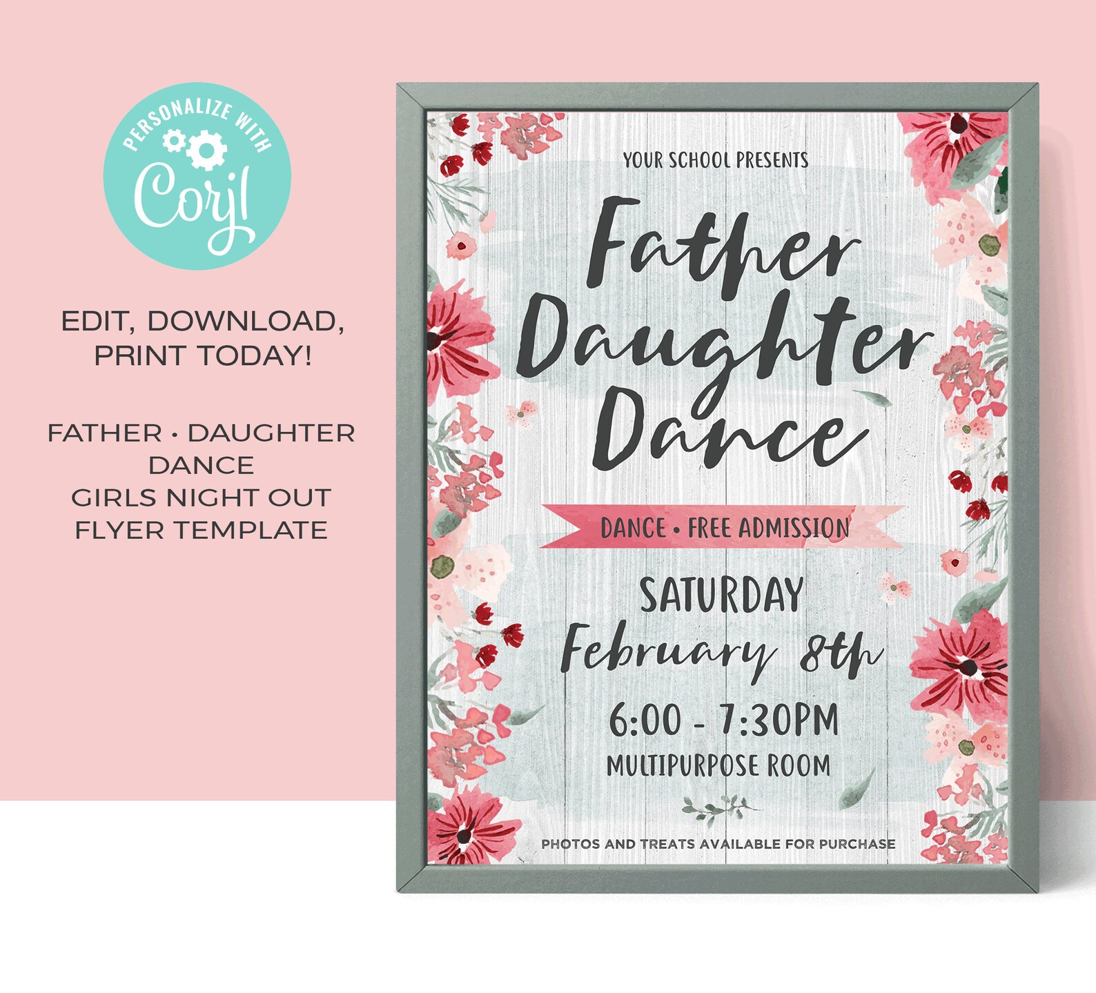 Father Daughter Dance Flyer Template • Girl Themed • Valentine's Flyer ...