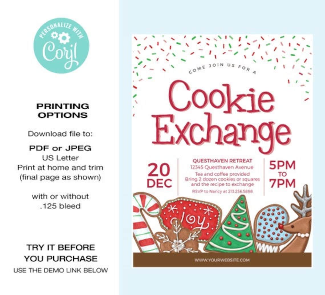 Cookie Exchange Template | EDITABLE | Holiday Cookie Exchange Flyer ...