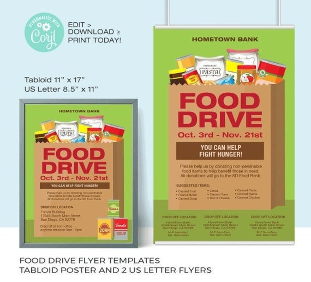 Food Drive Flyer Template | Canned Food Drive Flyer • EDITABLE ...