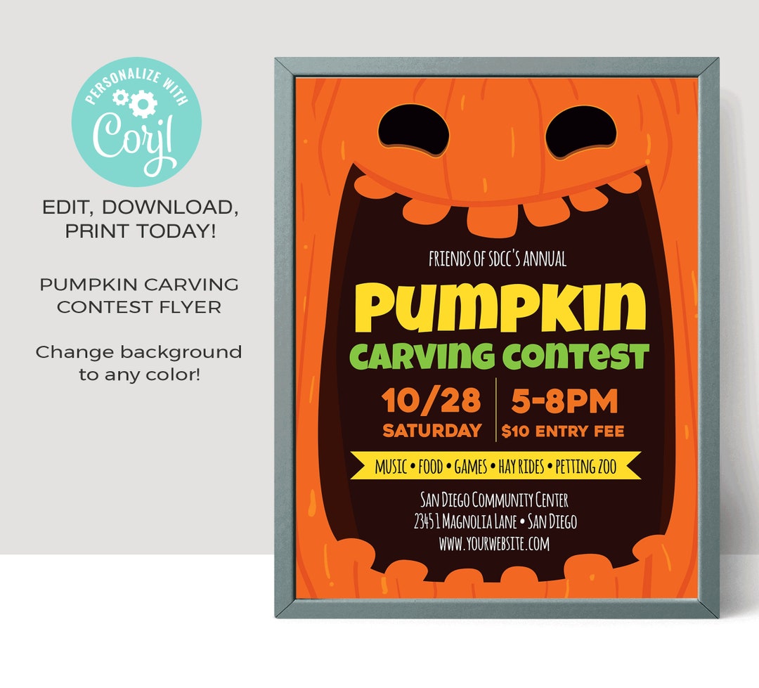 Pumpkin Carving Contest Flyer • halloween Party Flyer Template ...