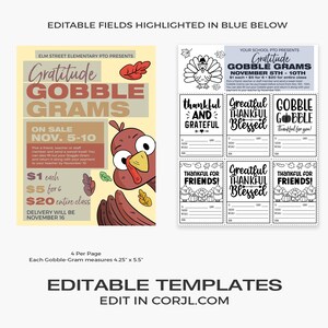 Gobble Grams, Editable Thanksgiving Candy Grams, Printable Gobble Grams ...