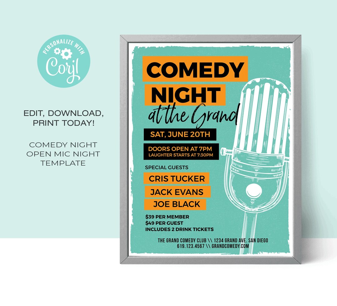 Comedy Night Flyer | Open Mic Flyer | Stand up Comedy Template EDITABLE ...