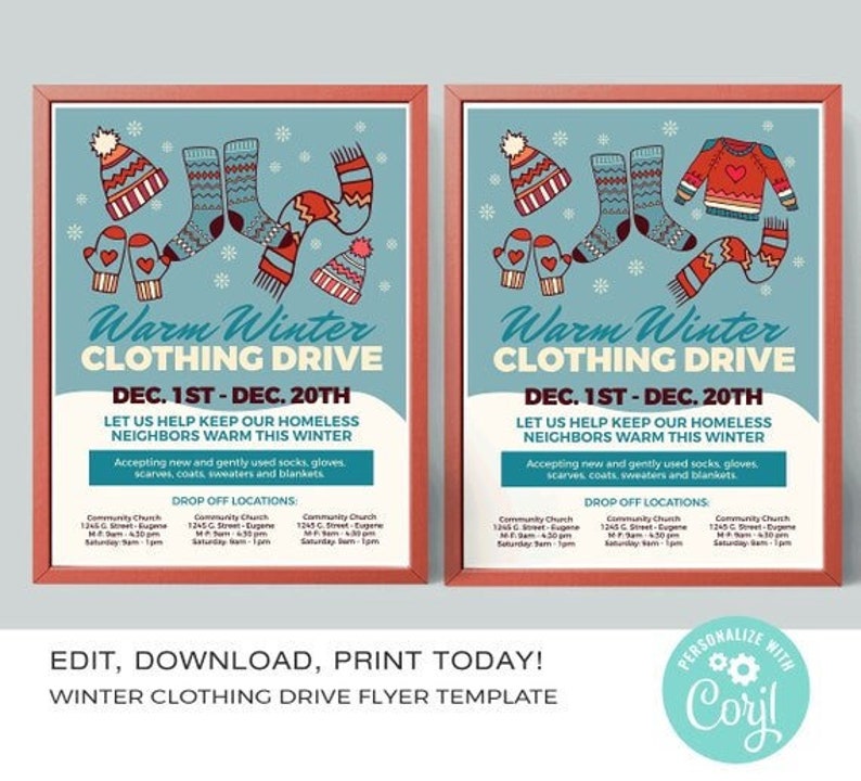 Winter Clothing Drive Flyer Template • Sock Drive | EDITABLE | Sock ...