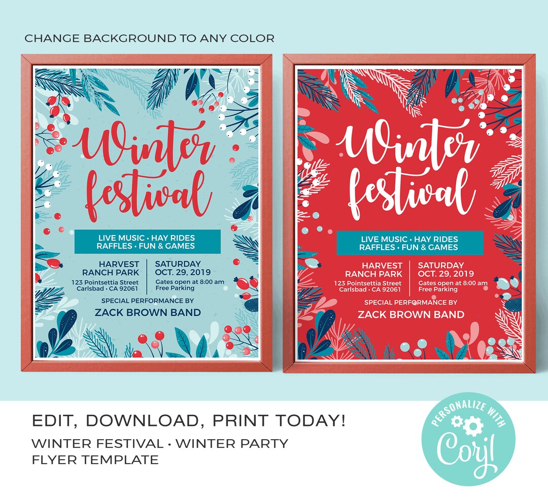 Winter Festival Flyer Template EDITABLE| Winter Party Flyer | Christmas ...