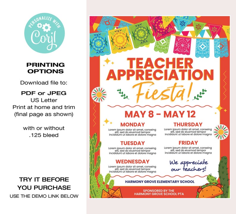 Teacher Appreciation Fiesta | Appreciation Week Flyer Template ...