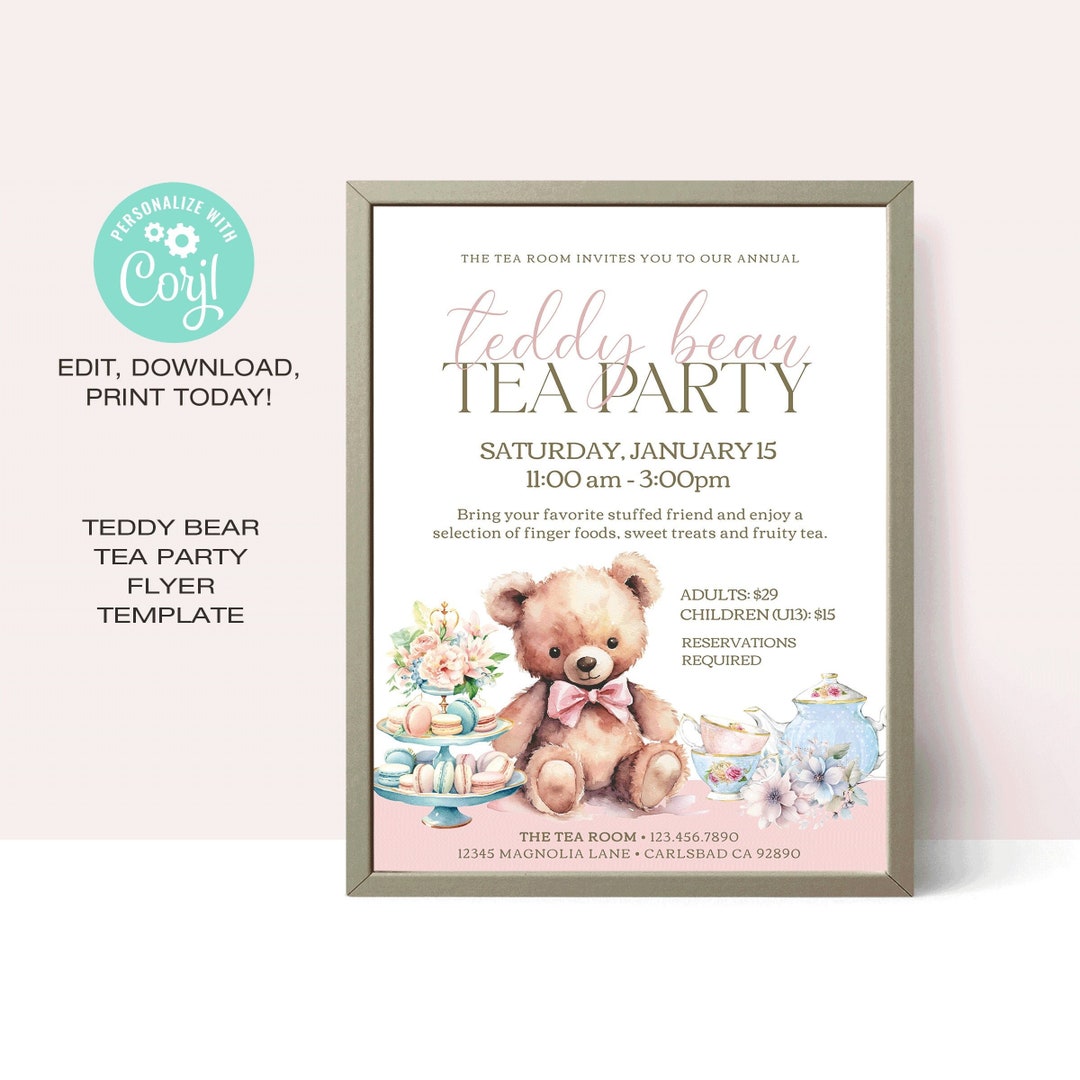 Teddy Bear Tea Party Template | EDITABLE | Tea Party • Afternoon Tea ...