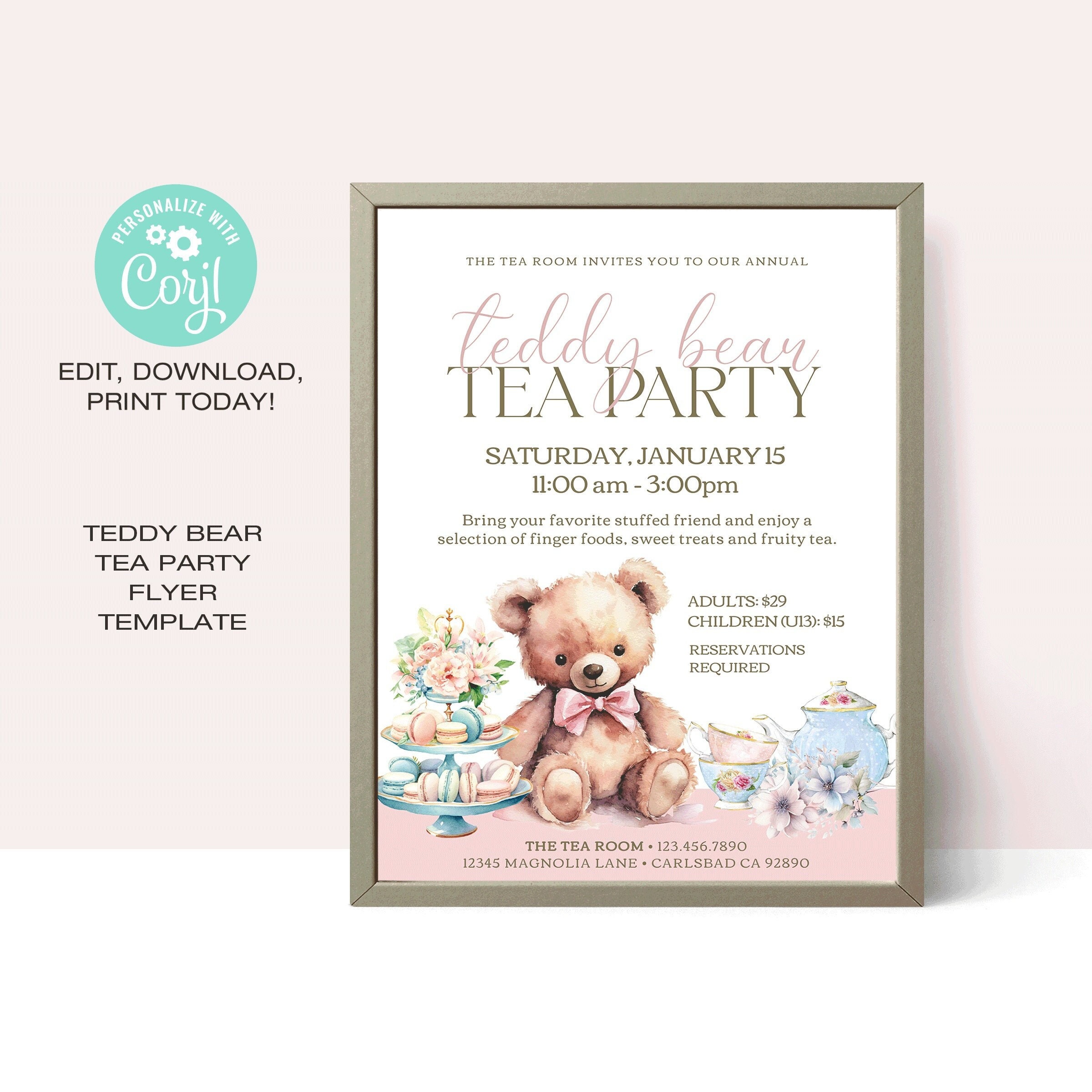 Teddy Bear Tea Party Template | EDITABLE | Tea Party • Afternoon Tea ...