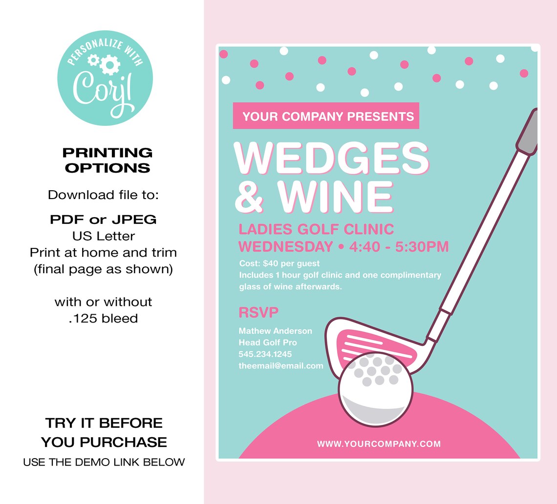 Ladies Golf Tournament Flyer Template • Golf Clinic Template | EDITABLE ...