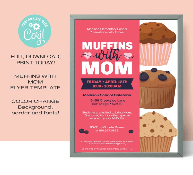Muffins and Mom Flyer Template EDITABLE Mother's Day Flyer 8.5 X 11 ...
