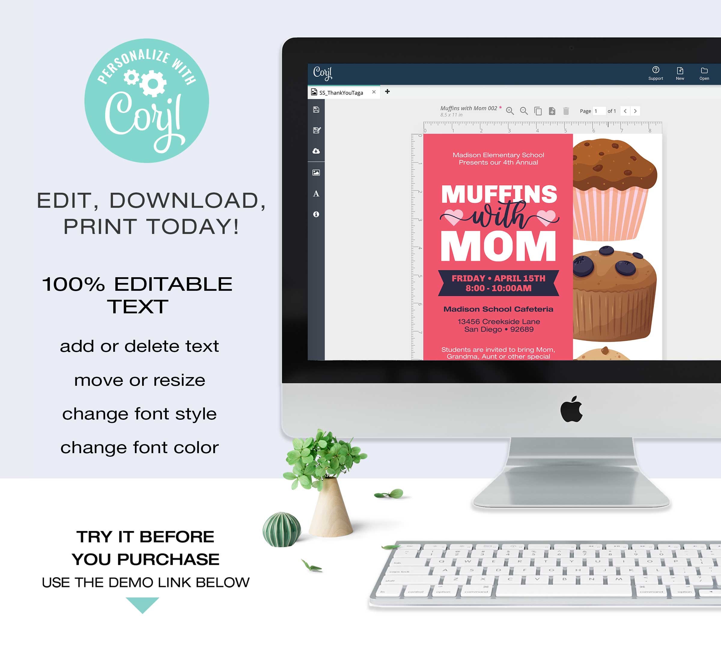 Muffins and Mom Flyer Template EDITABLE| Mother's Day Flyer | 8.5 X 11 ...