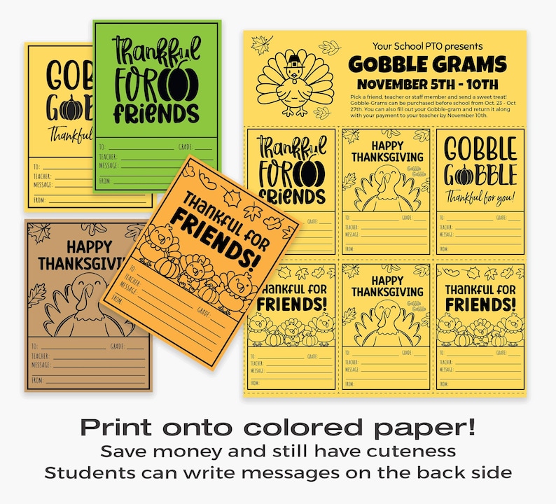 Gobble Grams, Editable Thanksgiving Candy Grams, Printable Gobble Grams ...