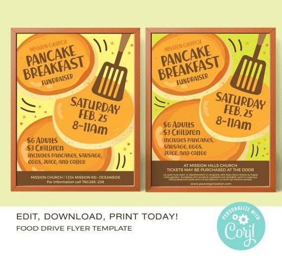 Pancake Breakfast Flyer Template Pancake Fundraiser Food | Etsy