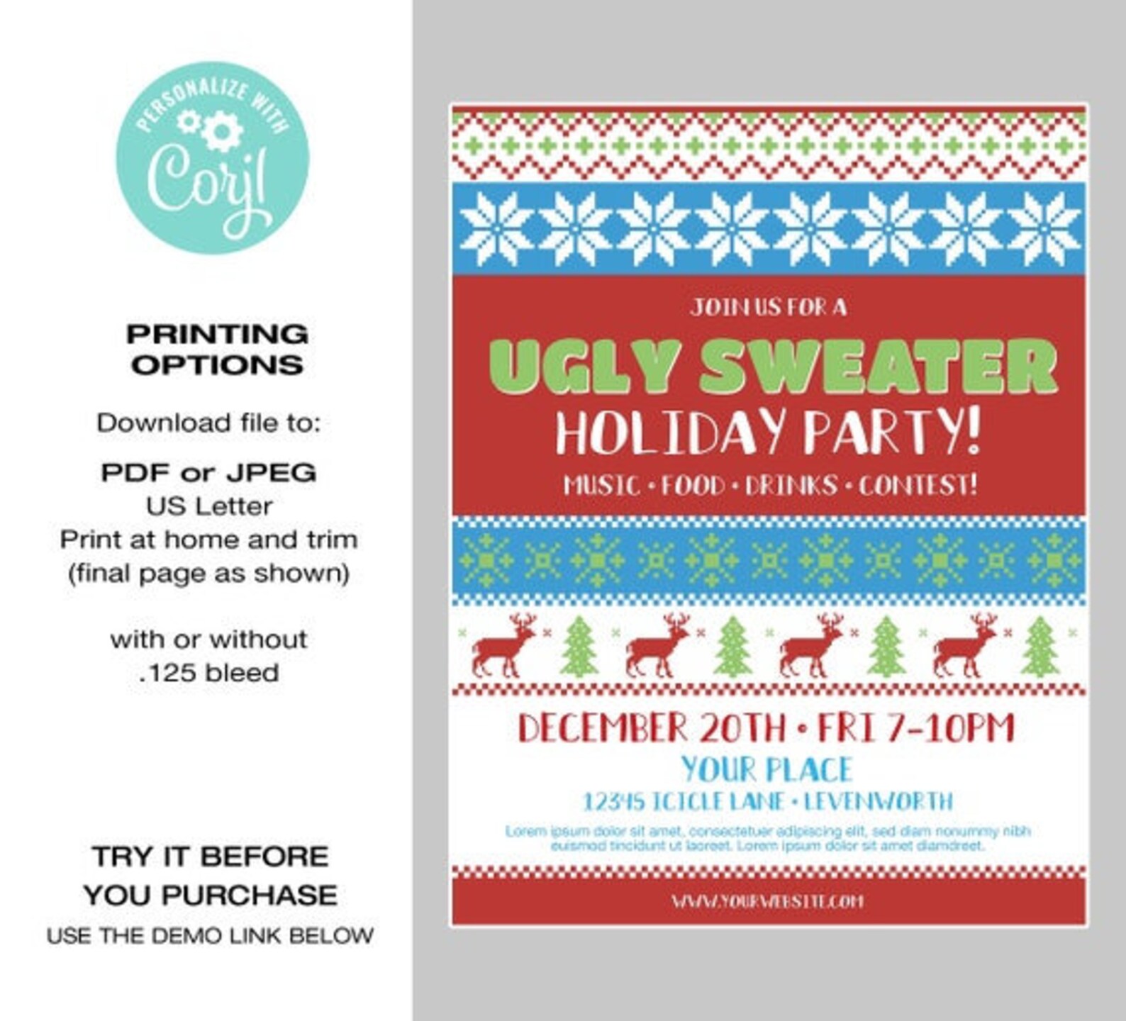 Ugly Sweater Flyer Template • Christmas Flyer Template | EDITABLE ...