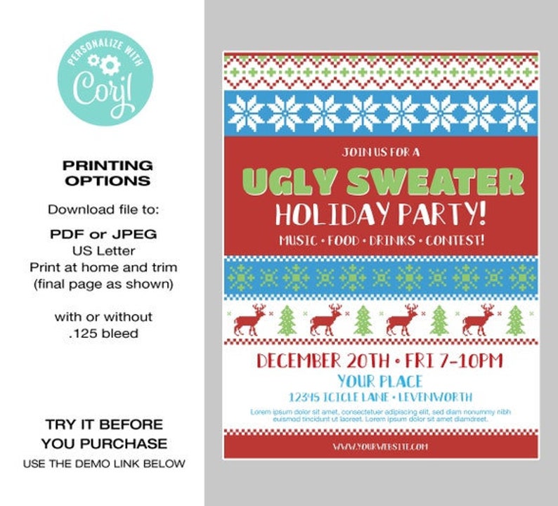 Ugly Sweater Flyer Template • Christmas Flyer Template | EDITABLE ...