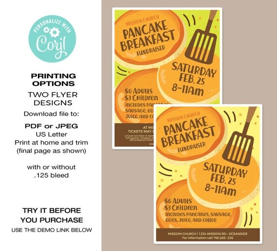 Pancake Breakfast Flyer Template | Pancake Fundraiser Food Drive Flyer ...
