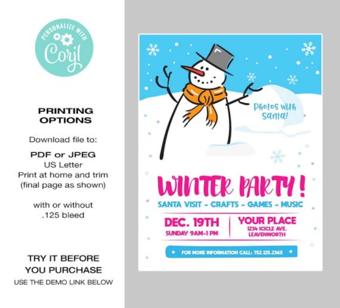 Winter Party Template Winter Event Template EDITABLE Winter Themed ...