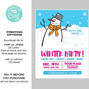 Winter Party Template • Winter Event Template | EDITABLE | Winter ...