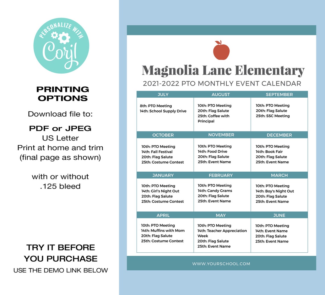 Monthly Event Calendar Flyer Template Editable Monthly Event - Etsy