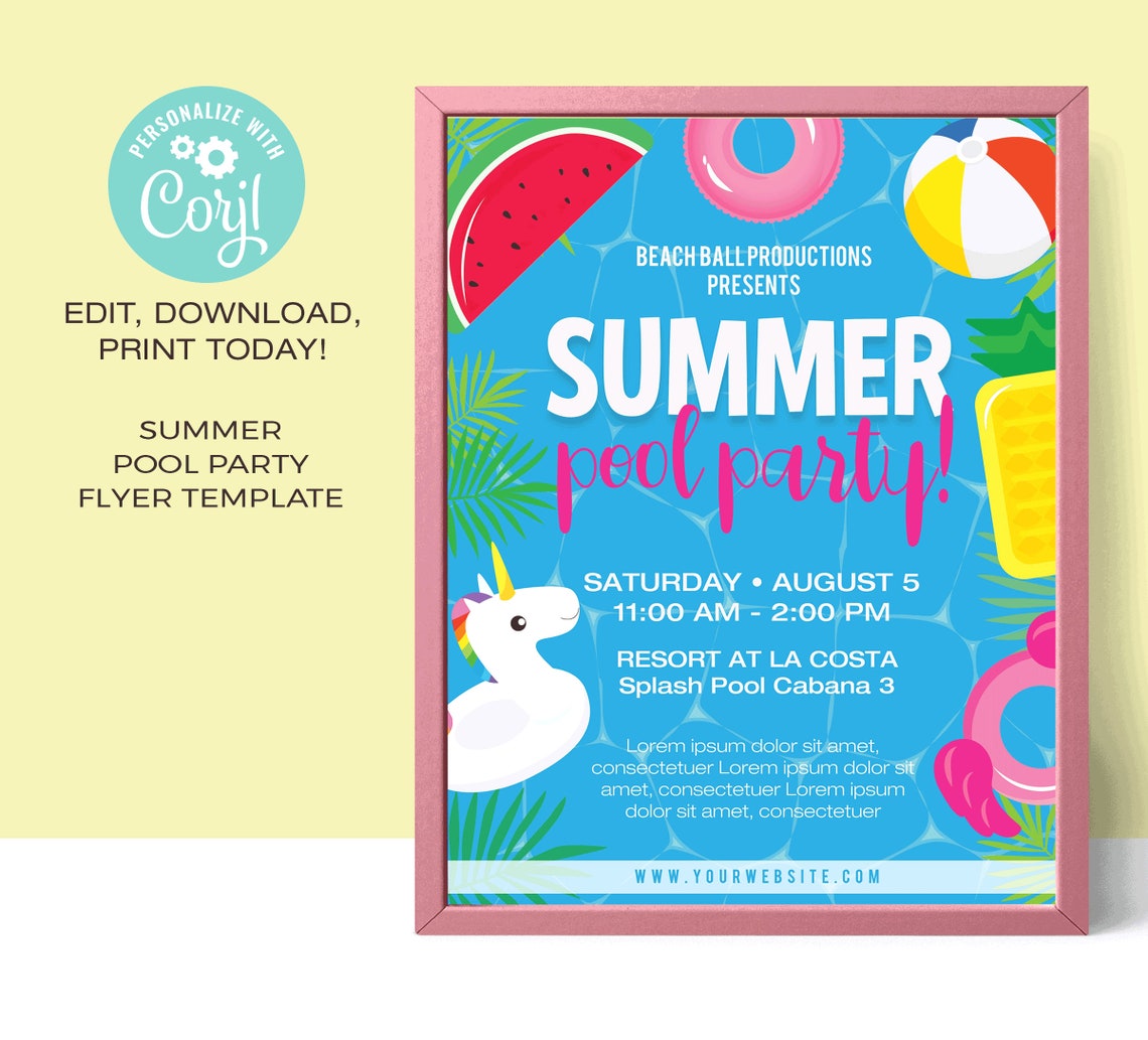 Summer Pool Party Flyer Template • Pool Party • Swim Party Template ...